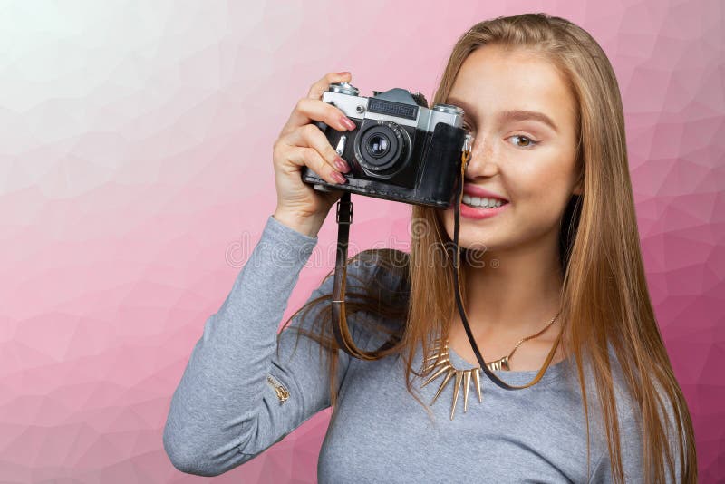 Woman photographer stock image. Image of girl, cheerful - 75323687
