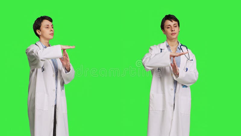 Woman Physician Doing Timeout Gesture Against Greenscreen Backdrop ...