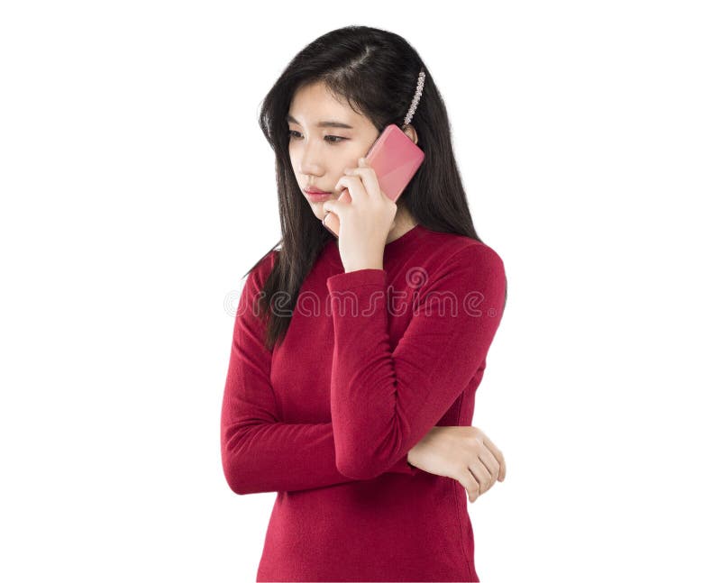 Woman Pick Up a Cell Phone with an Anxious Expression Stock Image ...