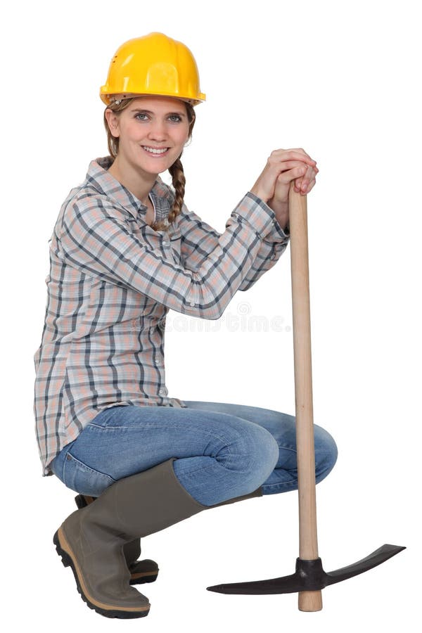 Woman with a pickaxe stock photo. Image of posing, blowing - 28190756