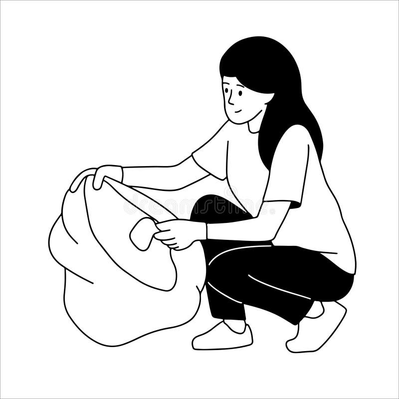 A Woman Picking Up Trash Vector Handrawing Illustration Stock Vector Illustration Of Adult