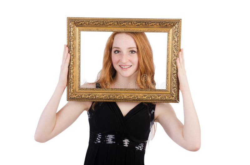 Woman with picture frame stock image. Image of model - 39269117