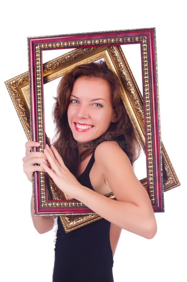 Woman with picture frame stock photo. Image of happy - 34285086