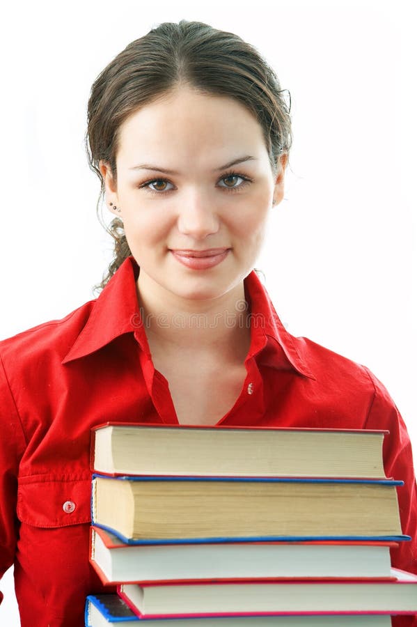 Woman with pile books stock image. Image of person, concept - 4542997