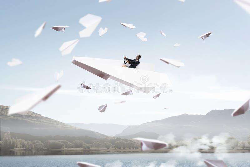 Woman Pilot in Paper Plane. Mixed Media Stock Image - Image of pilot ...
