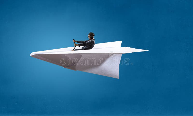 Woman Pilot in Paper Plane. Mixed Media Stock Image - Image of girl ...