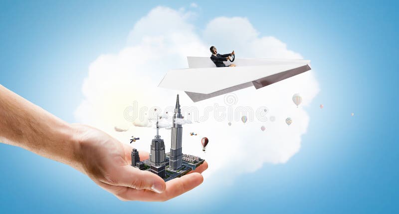 Woman Pilot in Paper Plane. Mixed Media Stock Photo - Image of woman ...