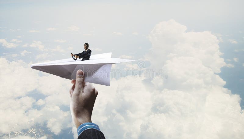 Woman Pilot in Paper Plane. Mixed Media Stock Image - Image of airplane ...