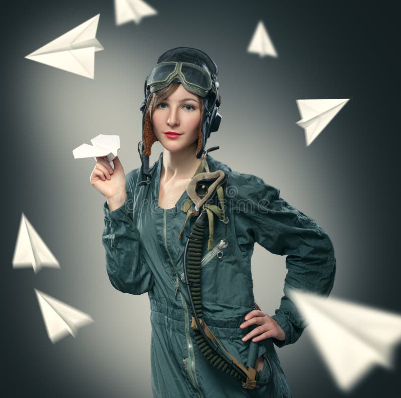 Woman Pilot, Playing with Paper Airplanes Stock Photo - Image of blue ...