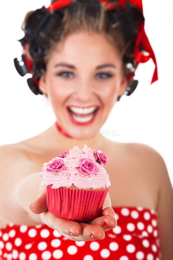 Woman in Pin Up Style and Cupcake Stock Photo - Image of baked, cake ...