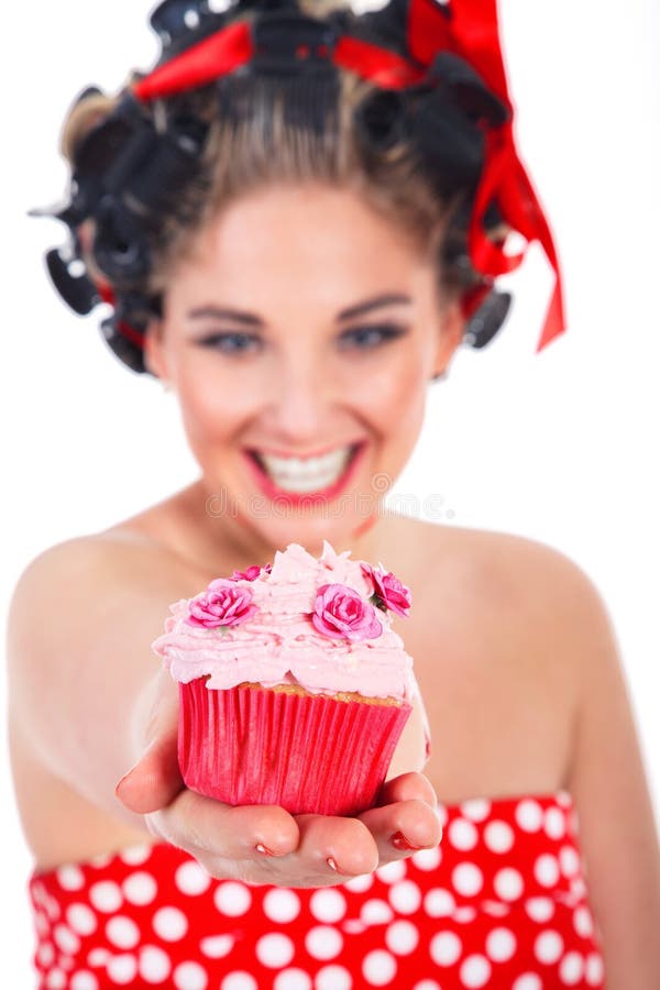 Woman in Pin Up Style and Cupcake Stock Photo - Image of cupcake, diet ...