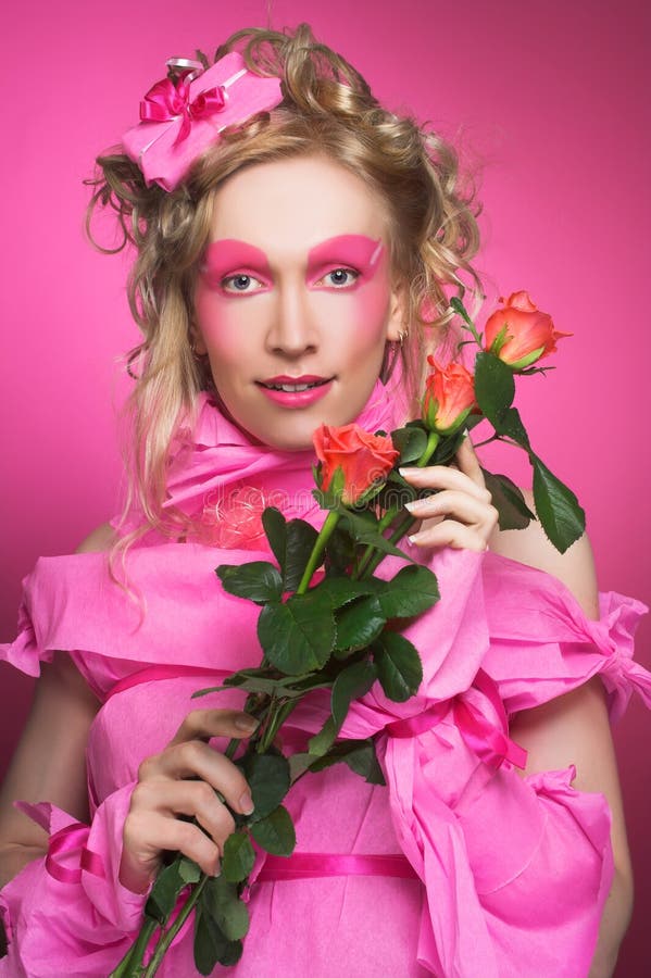 Woman in pink. stock image. Image of model, hair, feminine - 37863253