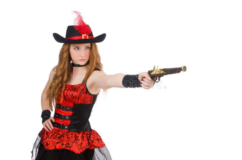 Woman Pirate with Gun Isolated Stock Image - Image of isolated, hand ...