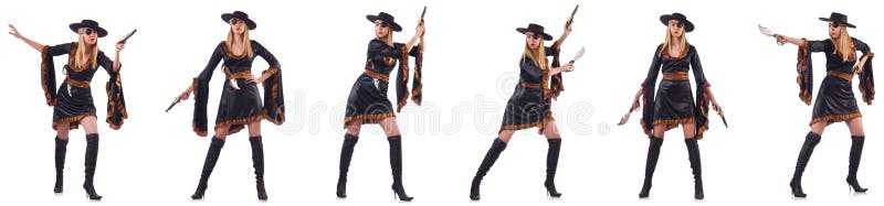 The Woman Pirate in Various Poses on White Stock Image - Image of ...