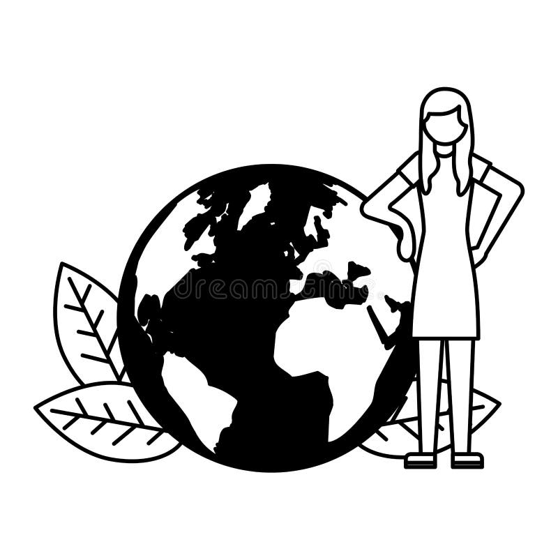 Woman and planet earth stock vector. Illustration of female - 144307688