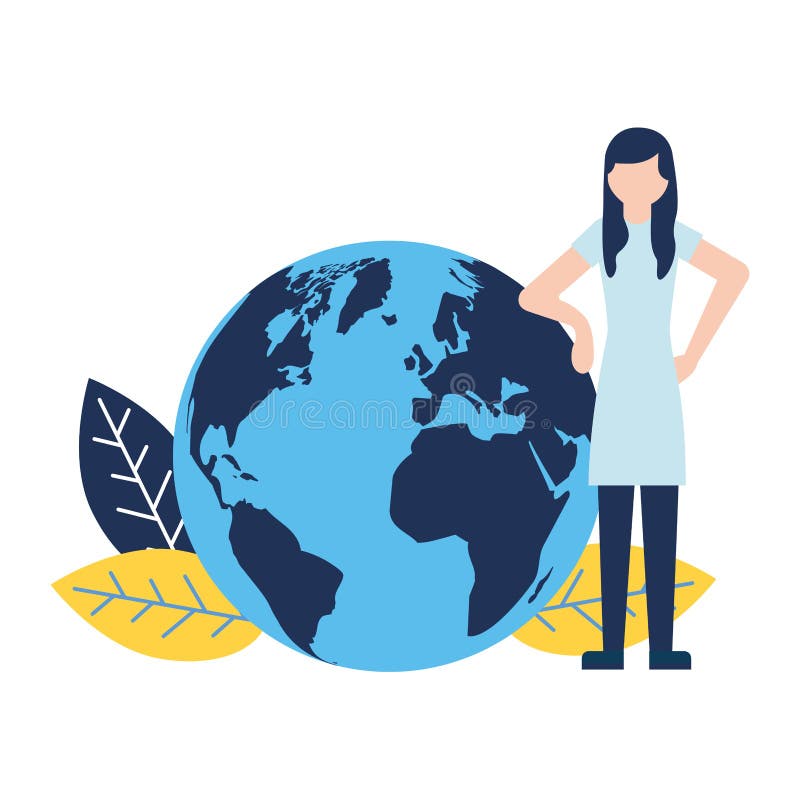 Woman and planet earth stock vector. Illustration of life - 144780859