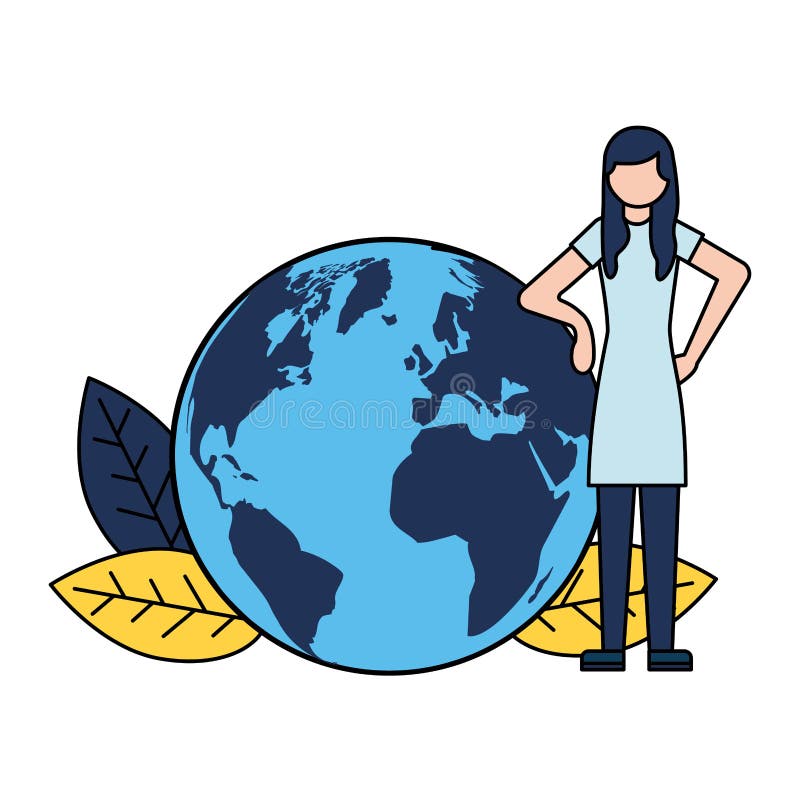 Woman and planet earth stock vector. Illustration of protect - 144788857