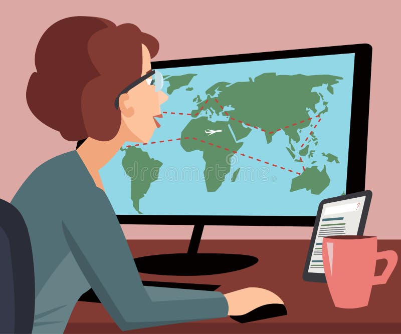 Woman Planning a Trip on the Internet Stock Vector - Illustration of ...