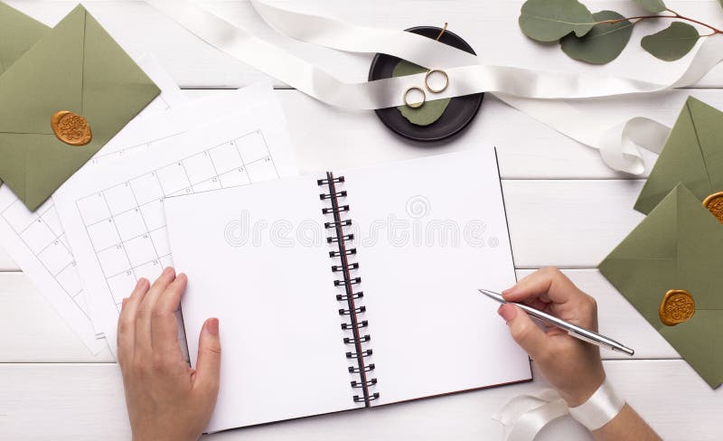 Woman Planning Wedding and Write Notes in Notepad Stock Image - Image ...