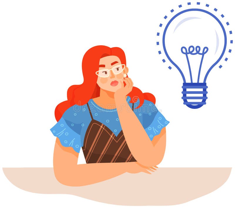 Woman Plans Strategy, Solves Issues, Creates Idea. Girl Developing ...