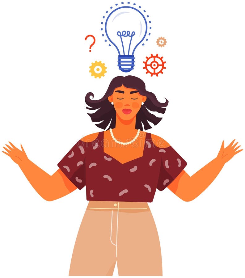 Woman Plans Strategy, Solves Issues, Creates Idea. Girl Developing ...