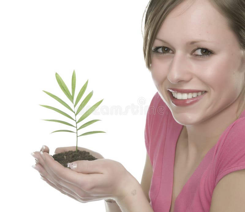A woman with plant stock image. Image of leaf, nature - 5341995