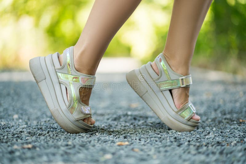 Woman in Platform Shoes on Nature Background Stock Image - Image of ...
