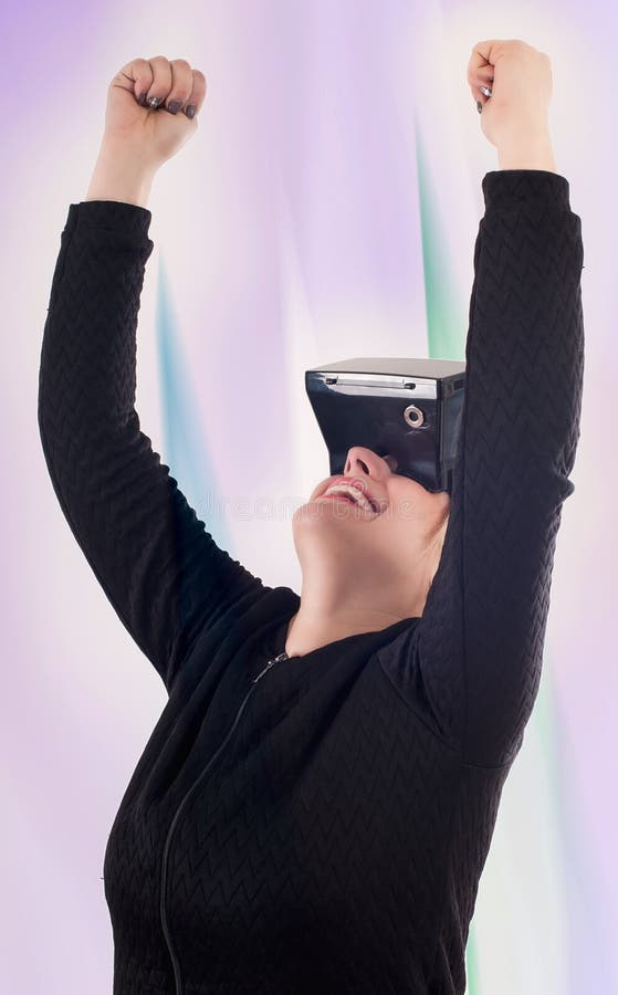 Woman Play Game with Virtual Reality Device Mask Stock Photo - Image of ...