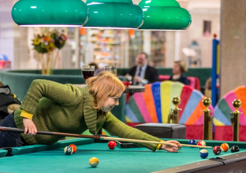 Woman play pool stock photo. Image of funny, woman, game - 83567534