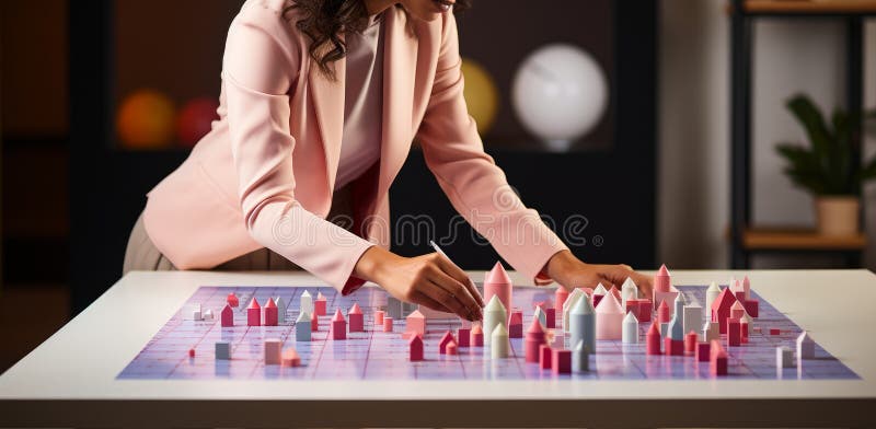 Woman is Playing Board Game with Pink Pieces. Stock Illustration ...