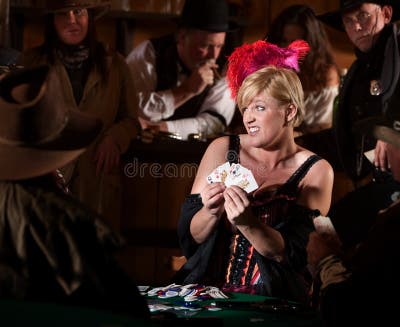 Woman Playing Cards in Saloon Stock Photo - Image of gambling, chips ...