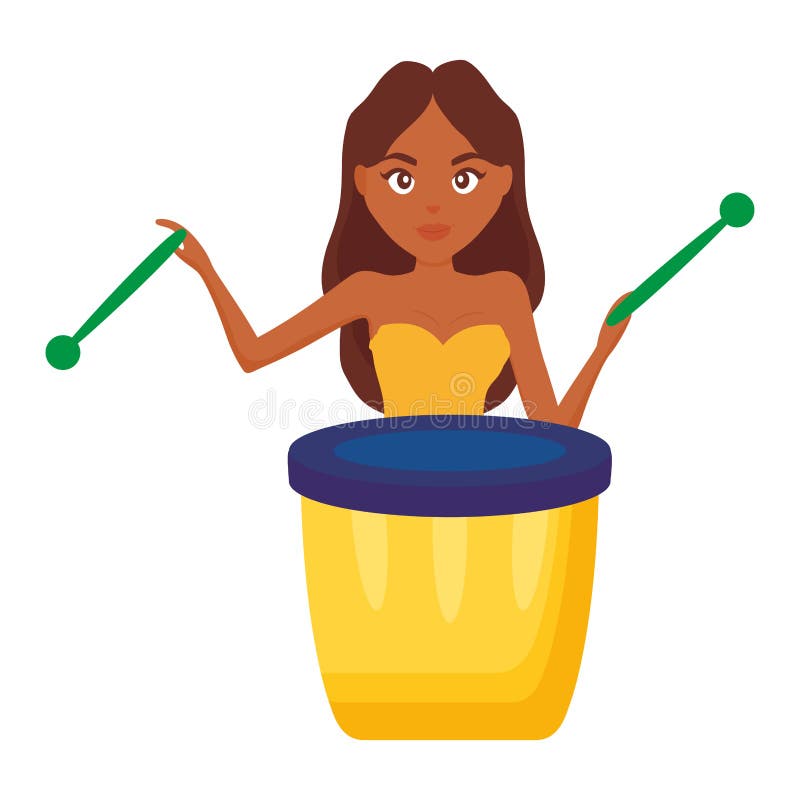 Woman Playing Carnival Bongo Instrument Stock Vector - Illustration of ...