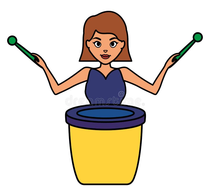 Woman Playing Carnival Bongo Instrument Stock Vector - Illustration of ...