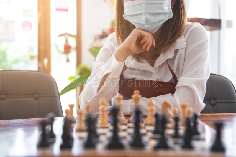 Woman Playing Chess in Club Stock Image - Image of king, corporate ...