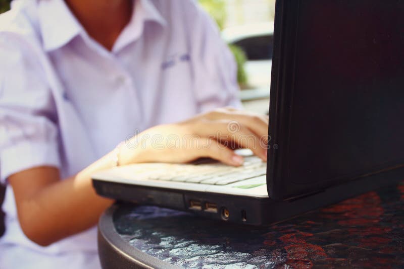 Woman Playing Computer Laptop or Notebook with Hands Woman Stock Photo ...