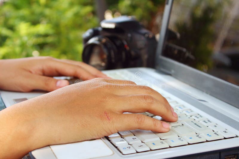 Woman Playing Computer Laptop or Notebook with Hands Woman Stock Image ...