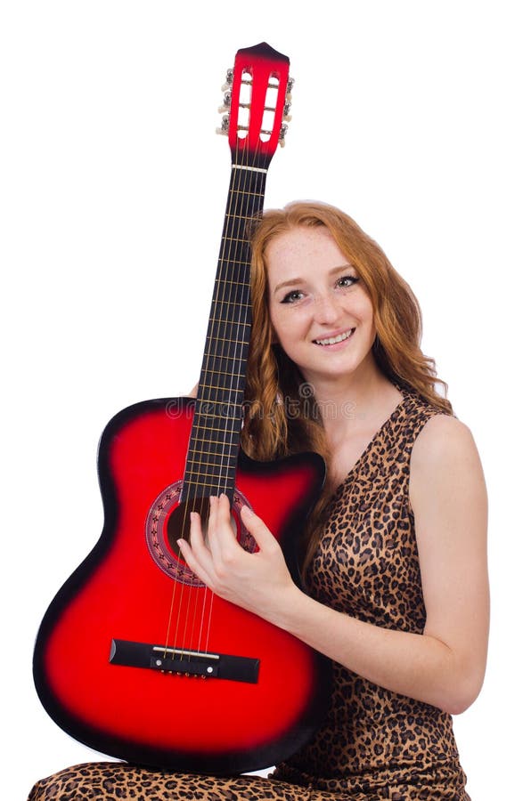 Woman Playing Guitar Isolated Stock Image - Image of isolated, electric ...