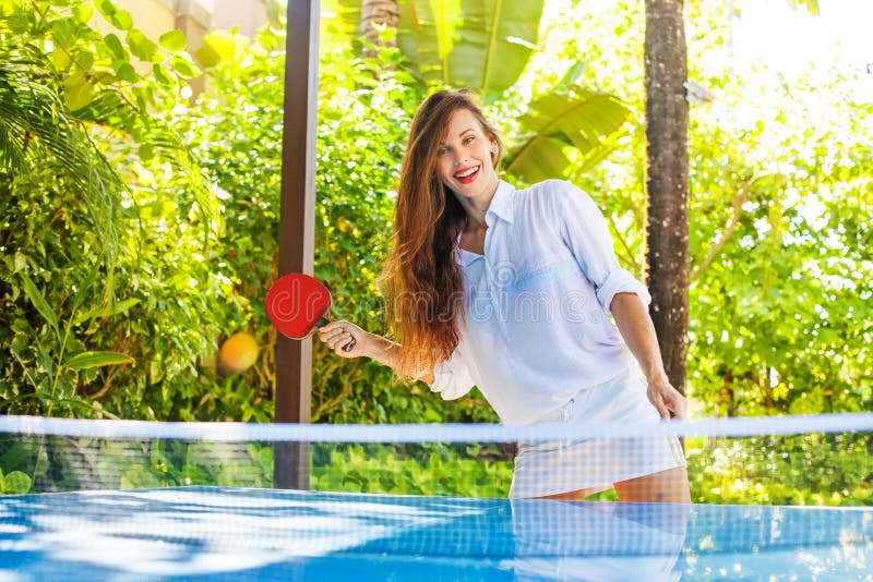 Girl Playing Ping Pong Outdoors Summer Sunny Day Stock Photos - Free ...