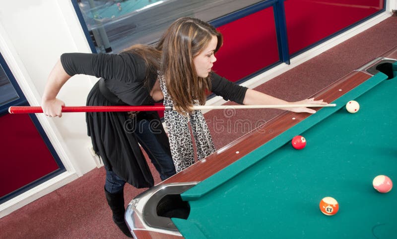 Woman playing pool stock photo. Image of green, slate - 17031074