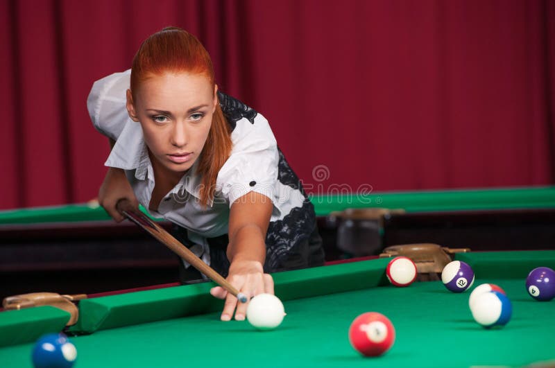 Woman playing pool. stock image. Image of games, activity - 33686973