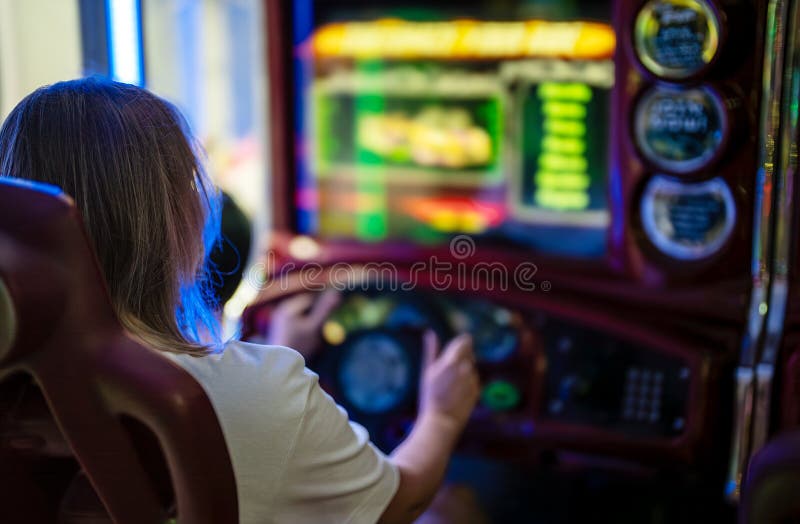 Woman Playing Racing Simulator Game Stock Photo - Image of race ...