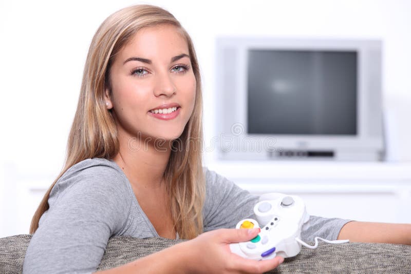 Woman playing video games stock photo. Image of 1819 - 29386112