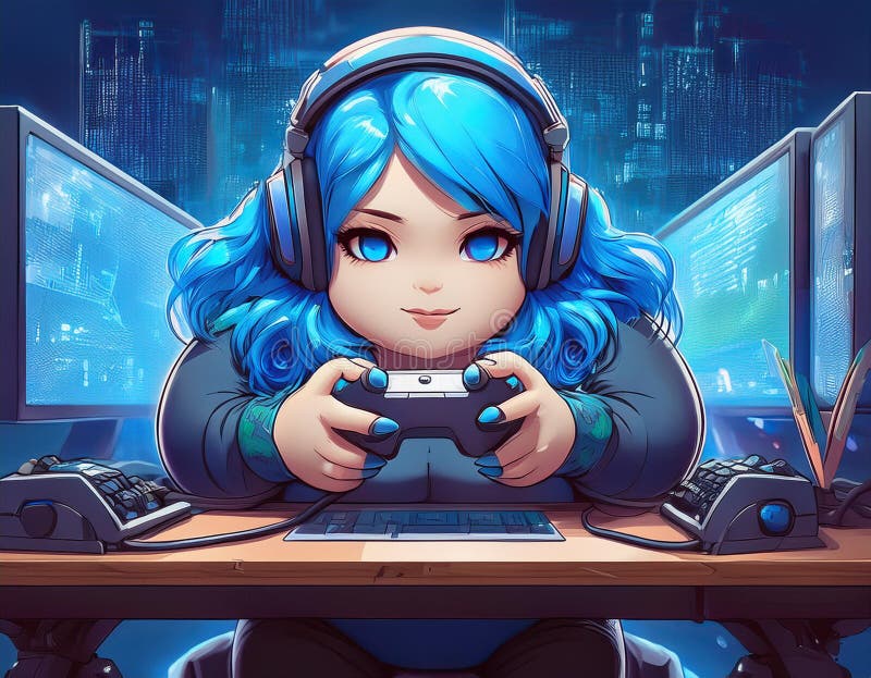 Woman Playing Video Games and Coding Software in Anime Style ...