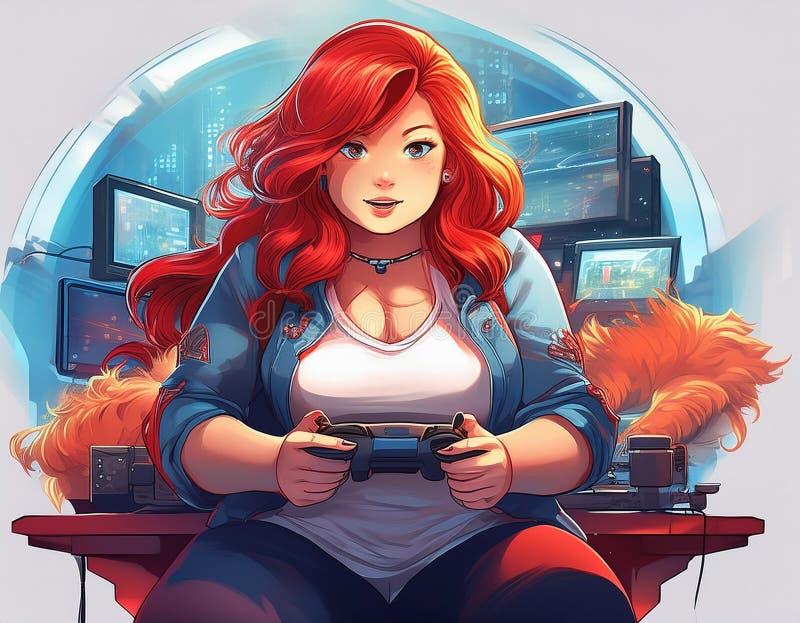 Woman Playing Video Games and Coding Software in Anime Style ...