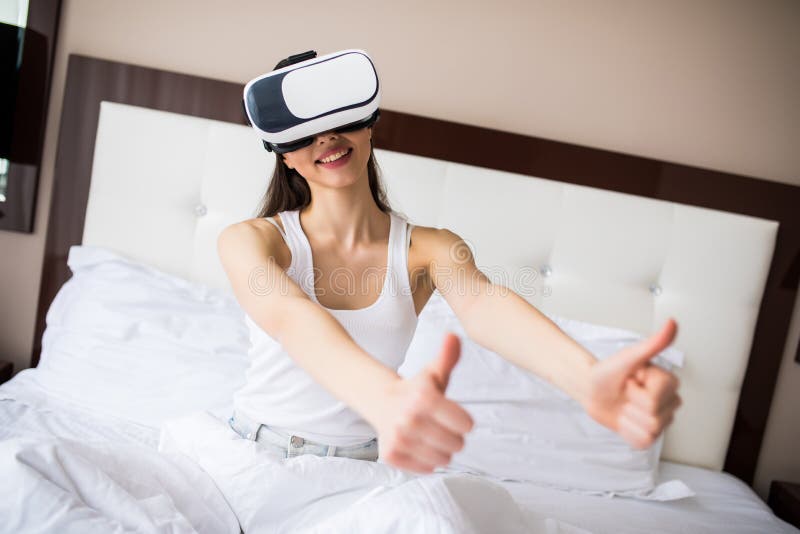 Woman Play Vr Device Bed Stock Photos - Free & Royalty-Free Stock ...