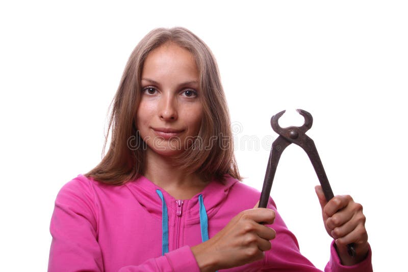 Woman with Pliers, Isolated Stock Image - Image of home, manual: 24728015