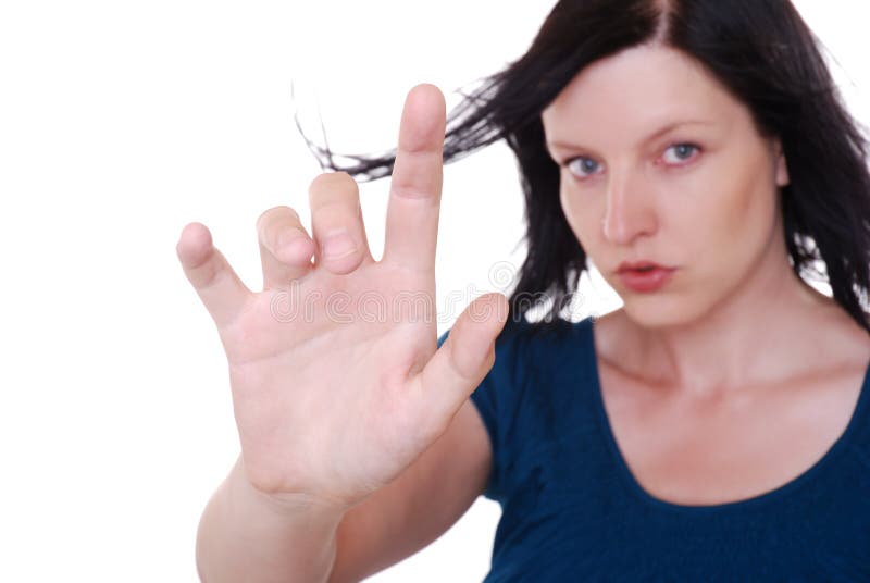 Woman point finger stock image. Image of adult, blue - 13329141