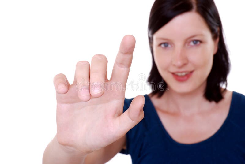 Woman point finger stock image. Image of touches, youthful - 13329163