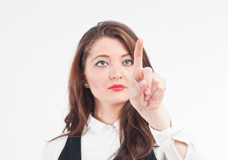 Woman pointing above stock photo. Image of white, waistcoat - 28224526