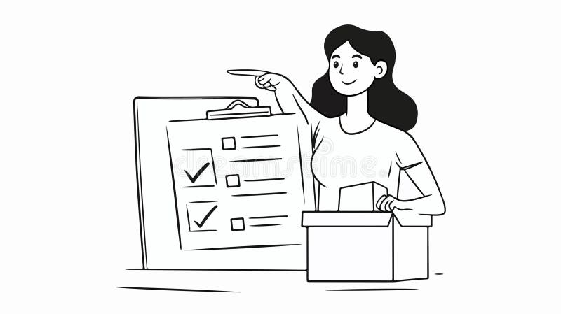 Professional Woman Pointing at Clipboard Checklist Stock Vector ...